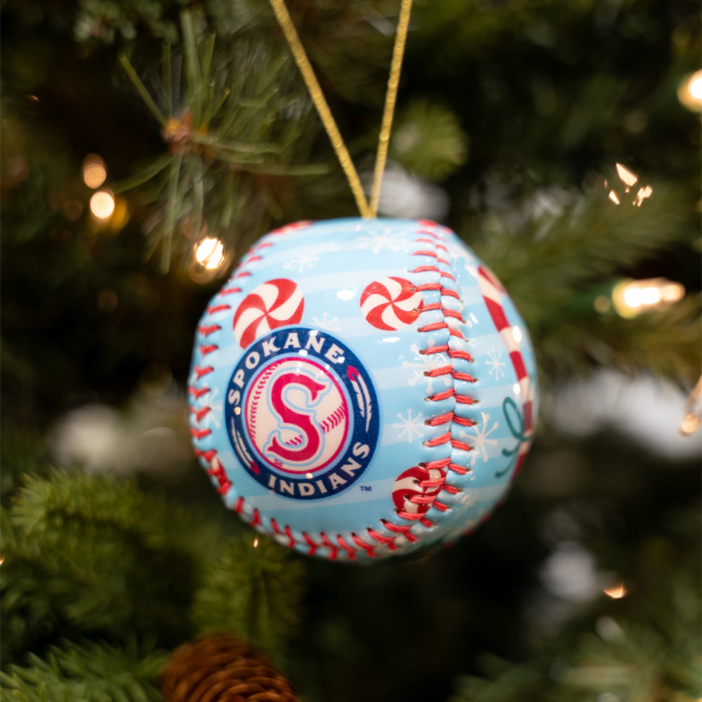 Spokane Indians Candy Cane Baseball Ornament